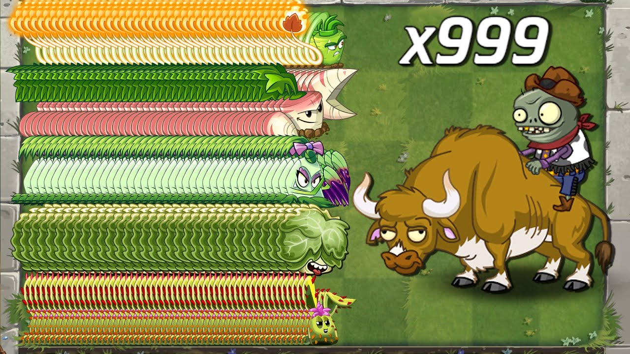 PvZ 2 Every 100 Plant Max Level vs 999 Zombie Bull - YouTube