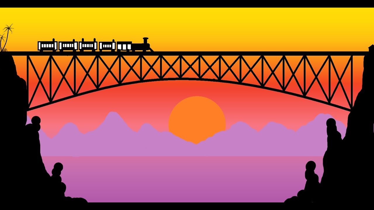 how to draw in ms paint | bridge & train drawing | paint in computer ...