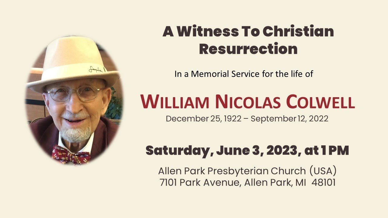 William Nicolas Colwell Memorial Service - YouTube