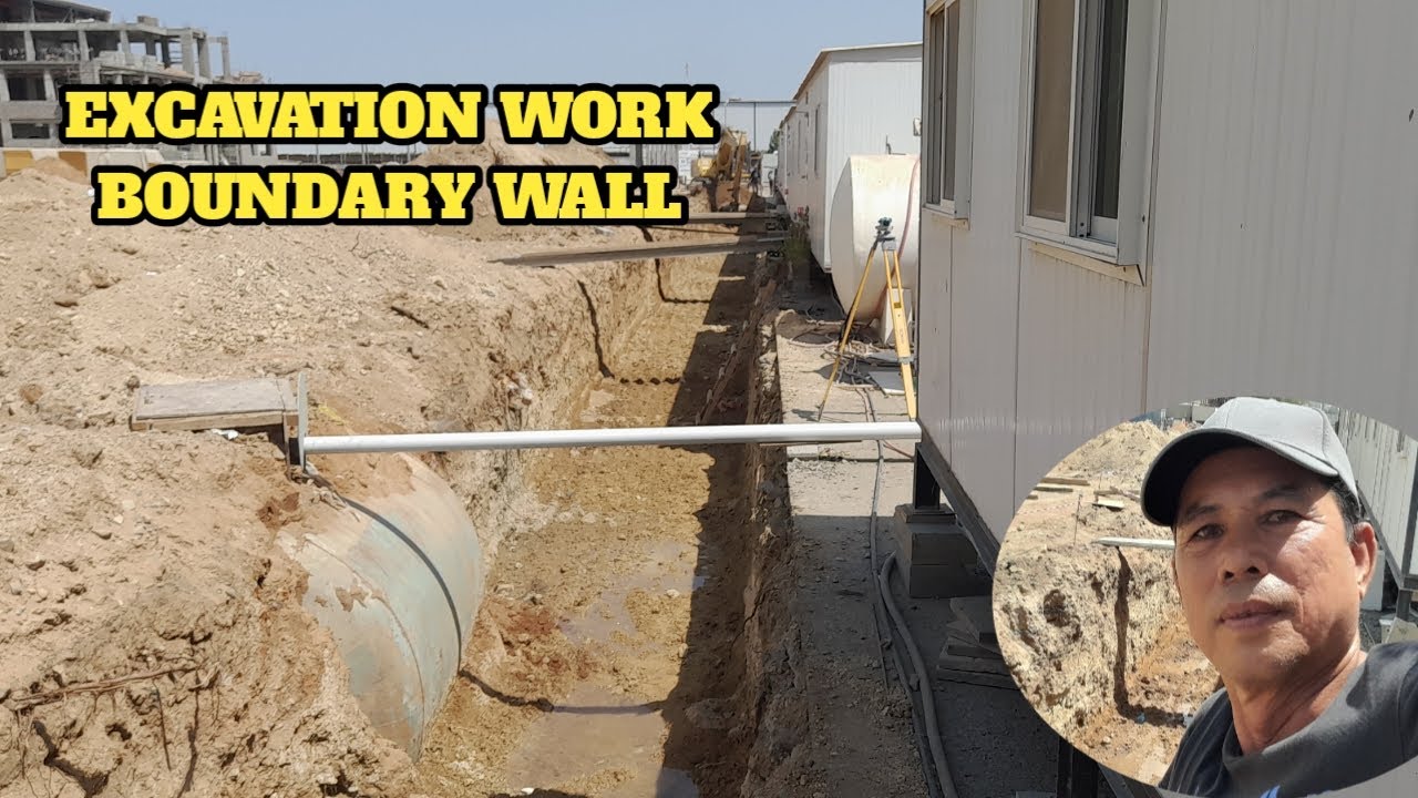 Excavation boundary wall using excavator reach up water level - YouTube