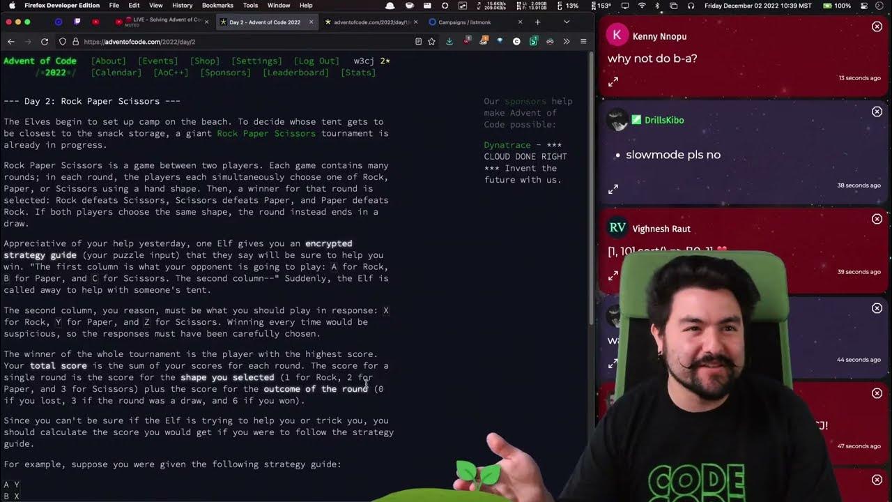 2022-11-02 - Solving Advent of Code 2022 Problems - Day 1 and Day 2 - YouTube