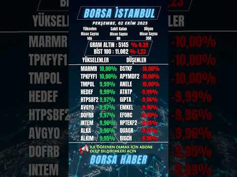 Günün Kazanan ve Kaybeden Hisseleri! BİST100 02.10.2025 Borsa İstanbul'da Bugün Neler Oldu?