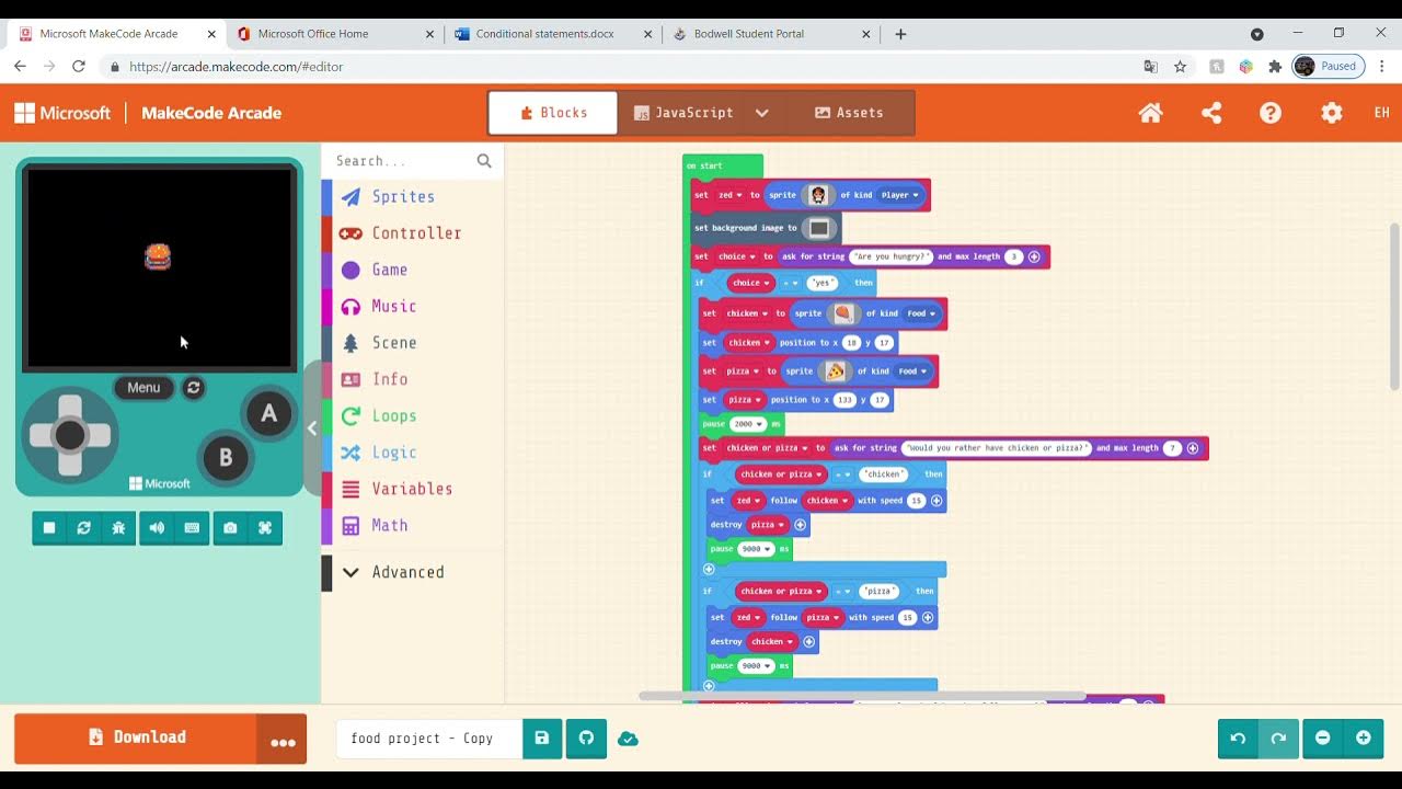 makecode arcade conditional statements - YouTube