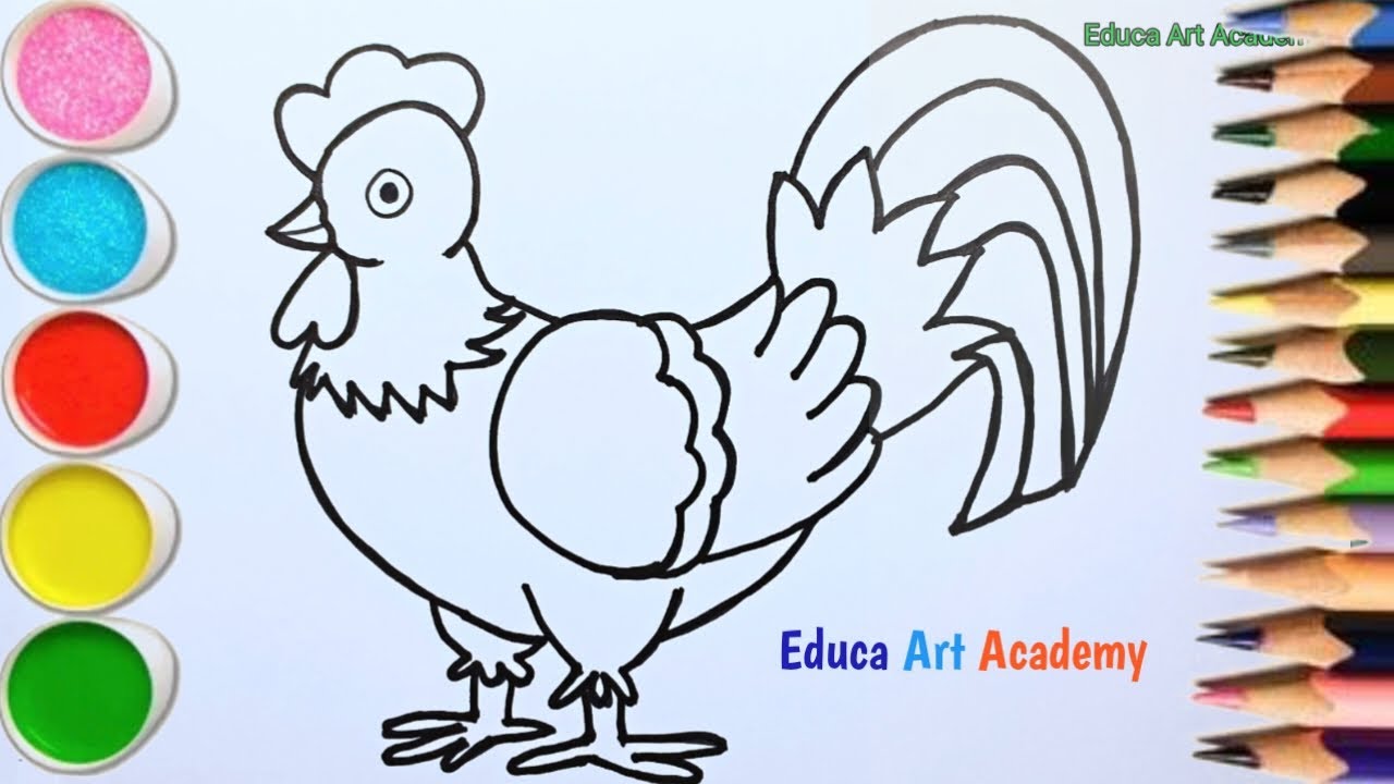Hen Drawing, Painting, Coloring for Kids Toddlers || How to Draw Hen ...