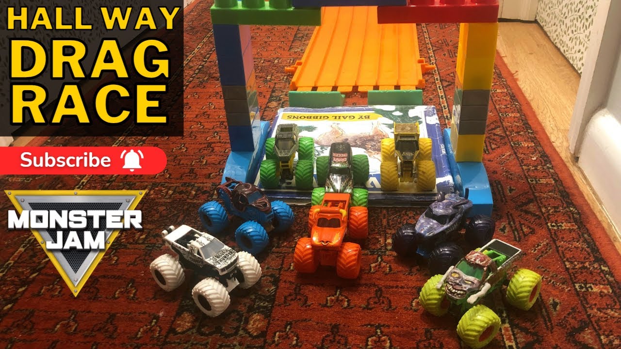 Monster Jam Diecast Racing. 8 Monster Jam Trucks Drag Race In A Hall ...