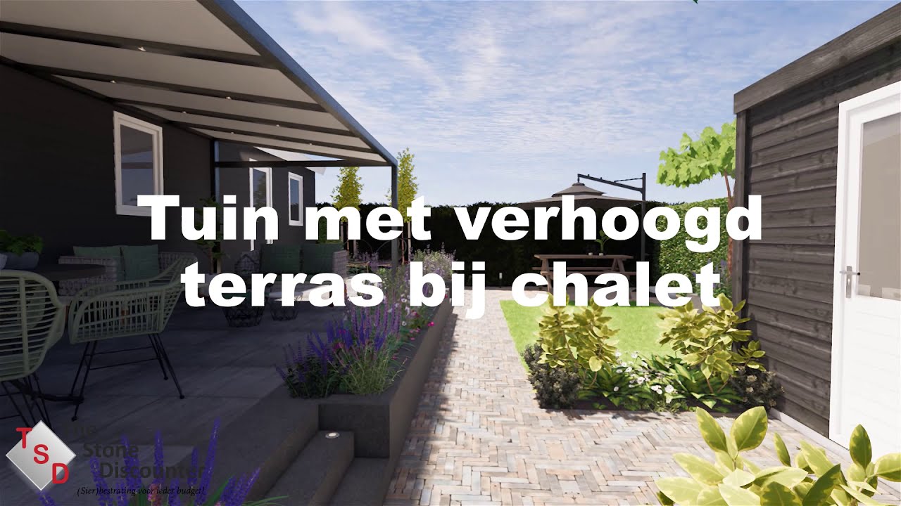 Tuin met verhoogd terras bij chalet - YouTube