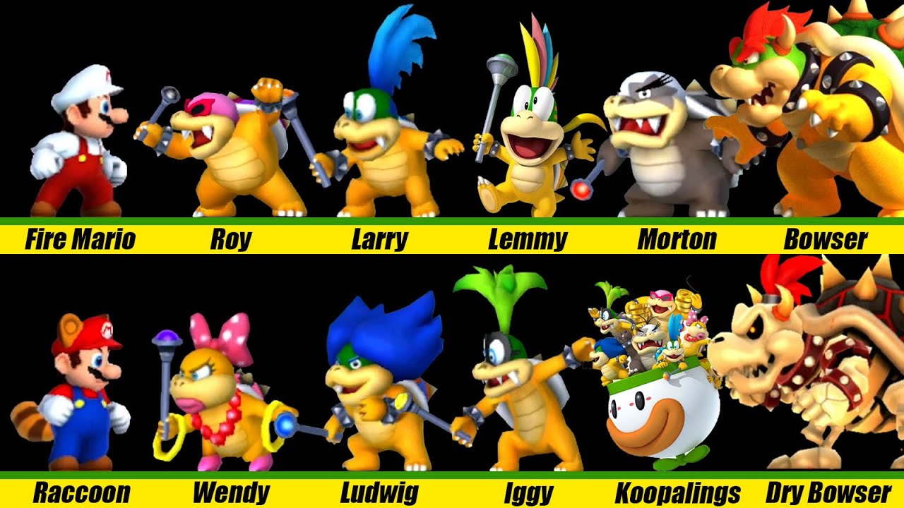 New Super Mario Bros. 2 All Bosses Bowser and Koopalings (No Damage ...