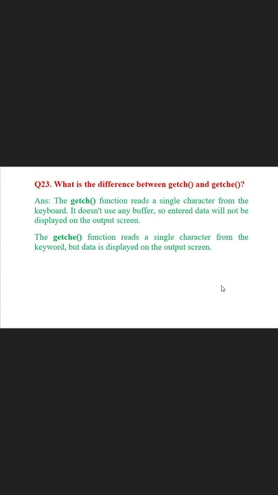 Q22. What is the difference between getch() and getche() functions? - YouTube