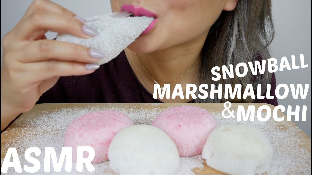 Snowball Marshmallow & Mochi | ASMR *No Talking Sticky Eating Sounds ...