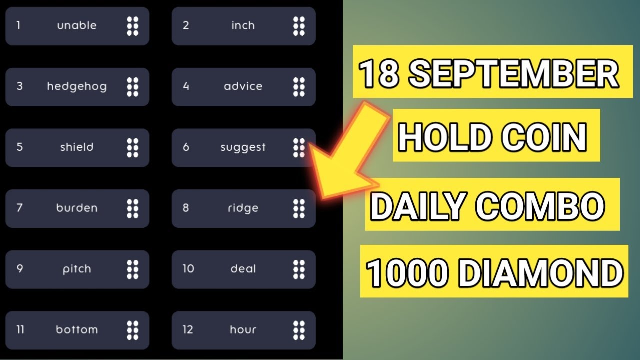 Hold coin passpharse 18 September|hold coin daily combo today|hold coin ...