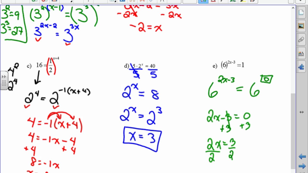 Math 30-1 Lesson 7 3 Part A Solving Exponential Equations by creating ...