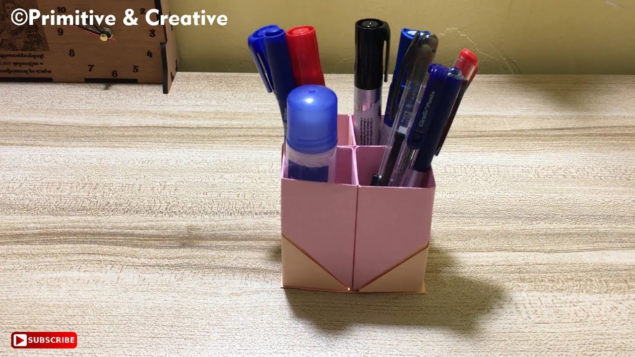 Easy Origami Paper Pen Holder - DIY Simple Paper Craft - YouTube