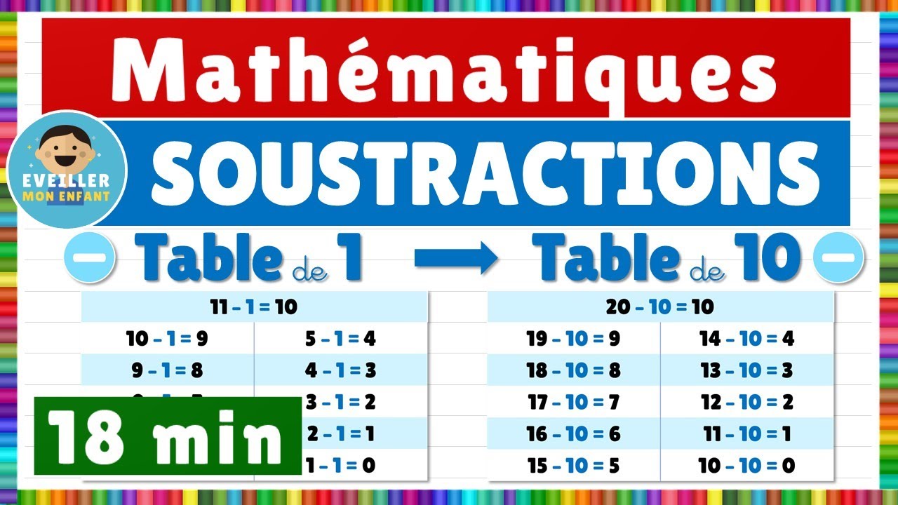 Compilation : tables de soustraction - YouTube