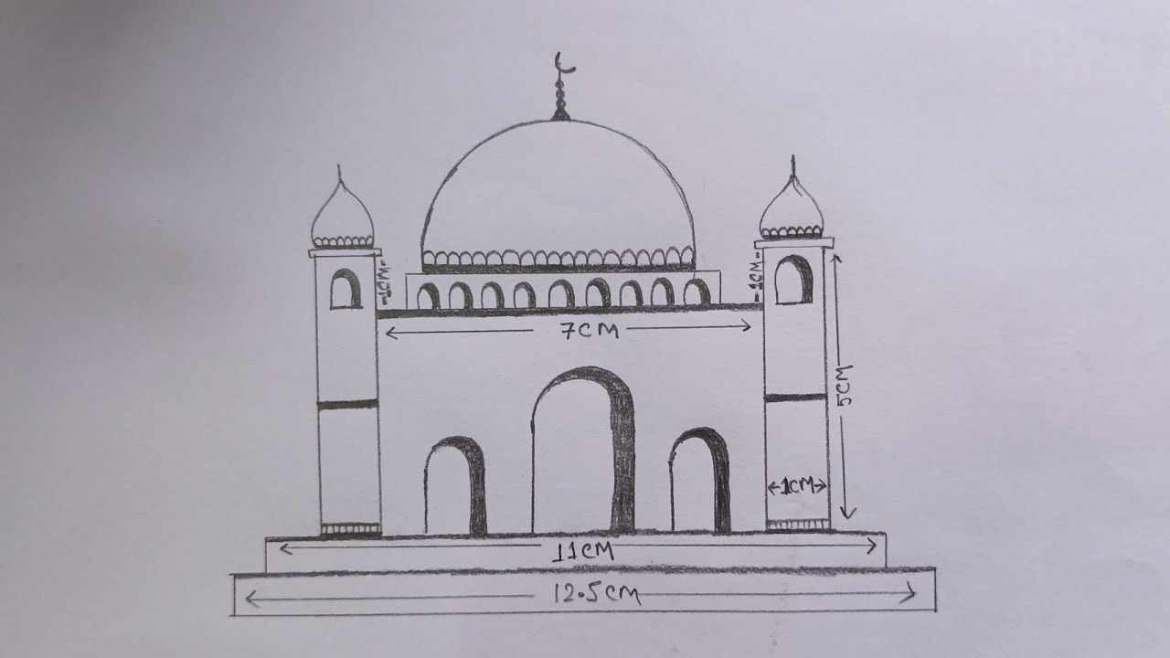 How To Draw A Mosque/Masjid | Easy Masjid Drawing Tutorial For ...
