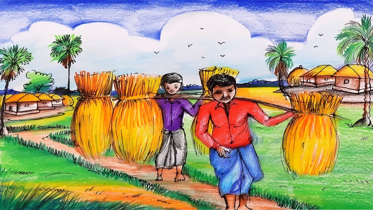 How to Draw a Scenery of Late Autumn | Scenery Of Cultivation Step By ...