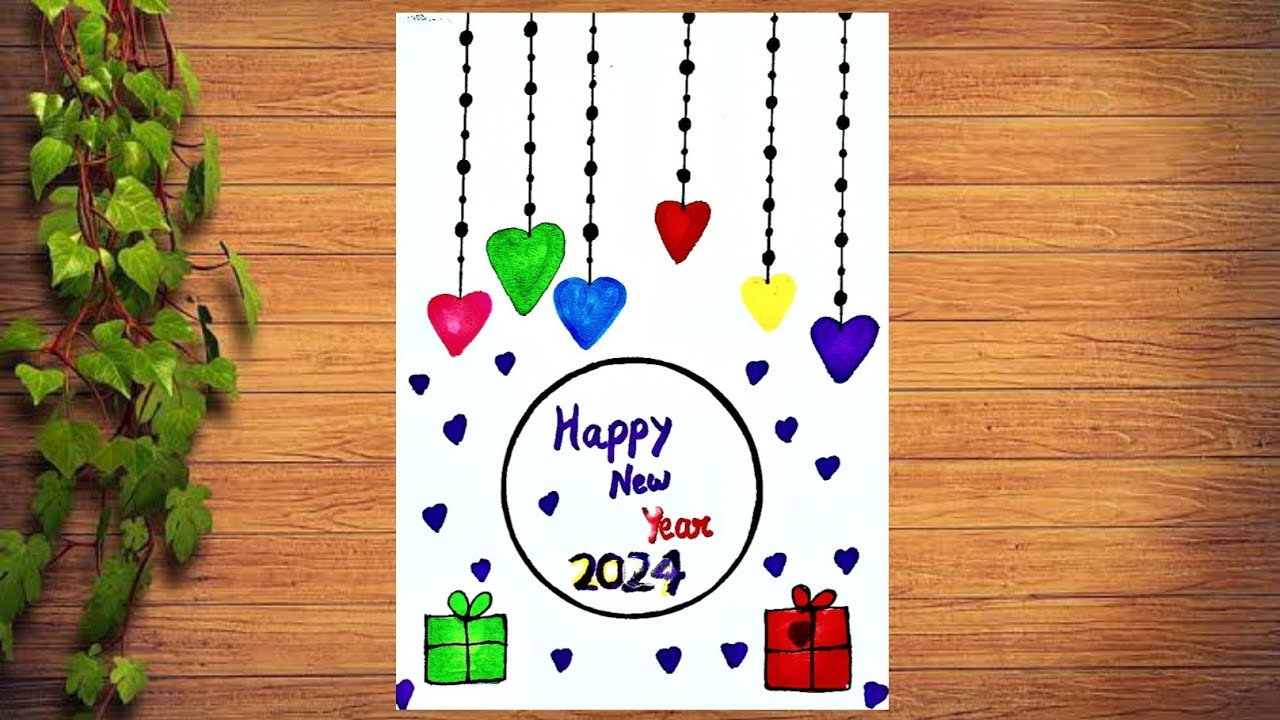 Happy New Year 2024 Drawing easy| Beautiful 😍 New year Card drawing ...