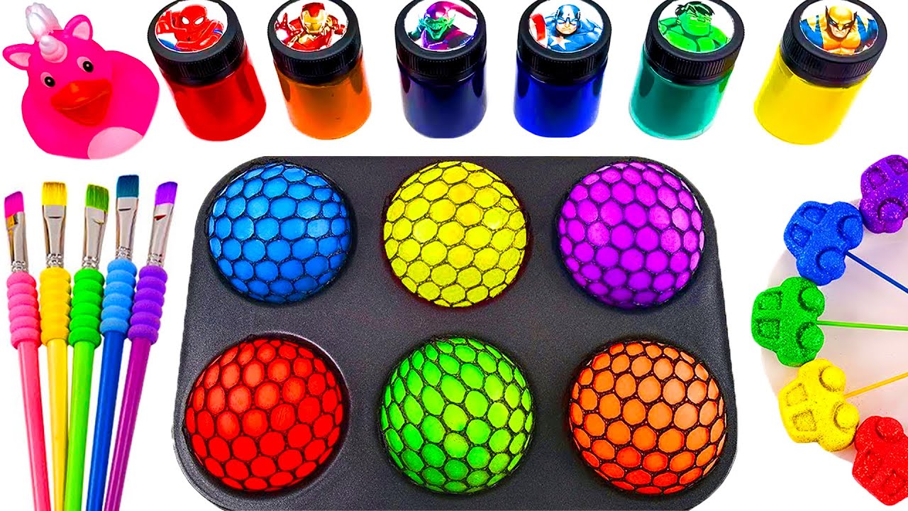 Satisfying Rainbow Squishy Balls & Colorful Paint ASMR | DIY Mesh ...