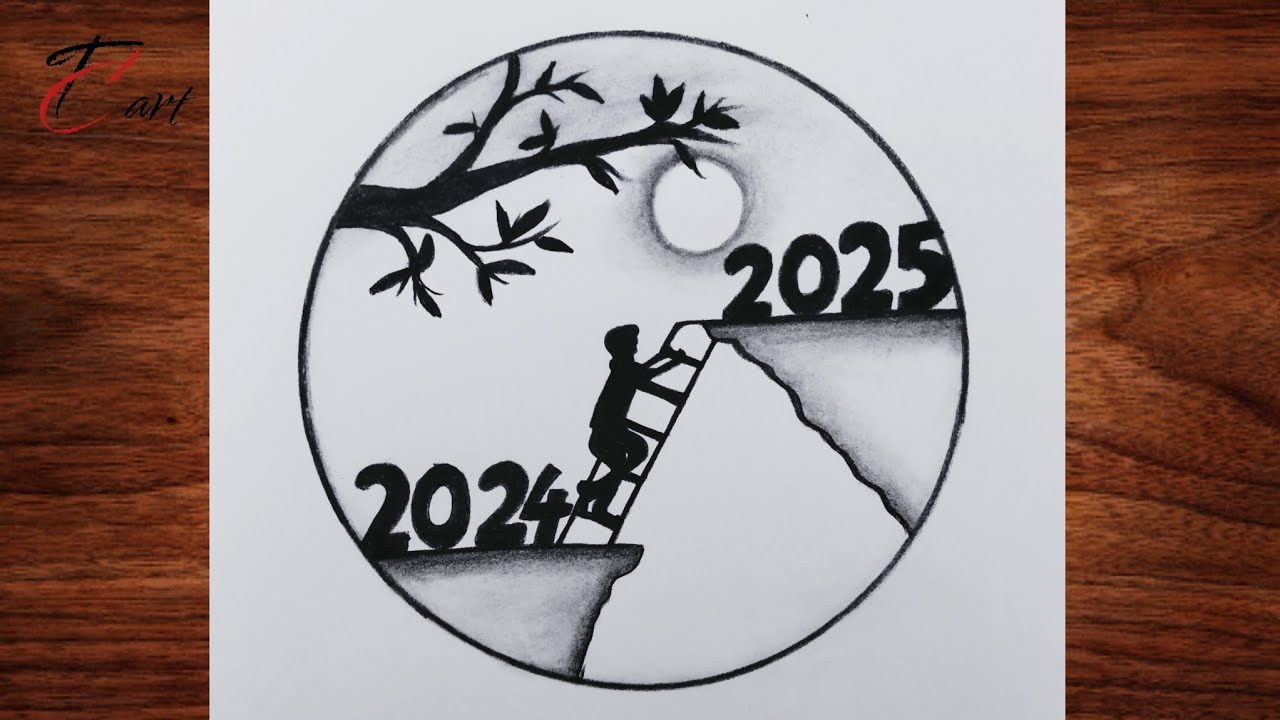 How To Draw A Scenery Coming To 2025 New Year Drawing || Happy New year ...
