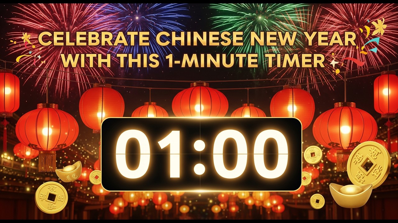 2022 Chinese New Year 1 minute Countdown Timer With Music & Fireworks ...