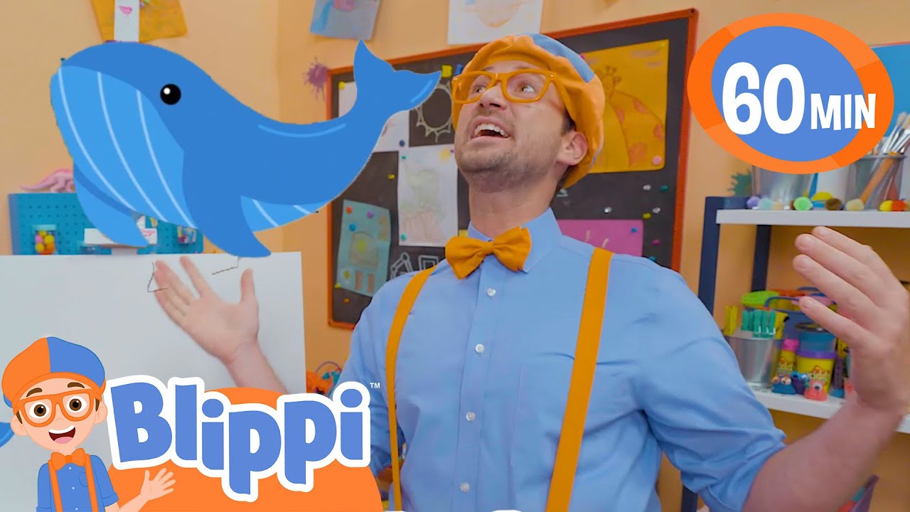 BLIPPI Teaches How To Draw A Whale | How to Draw Animals | Moonbug Kids ...