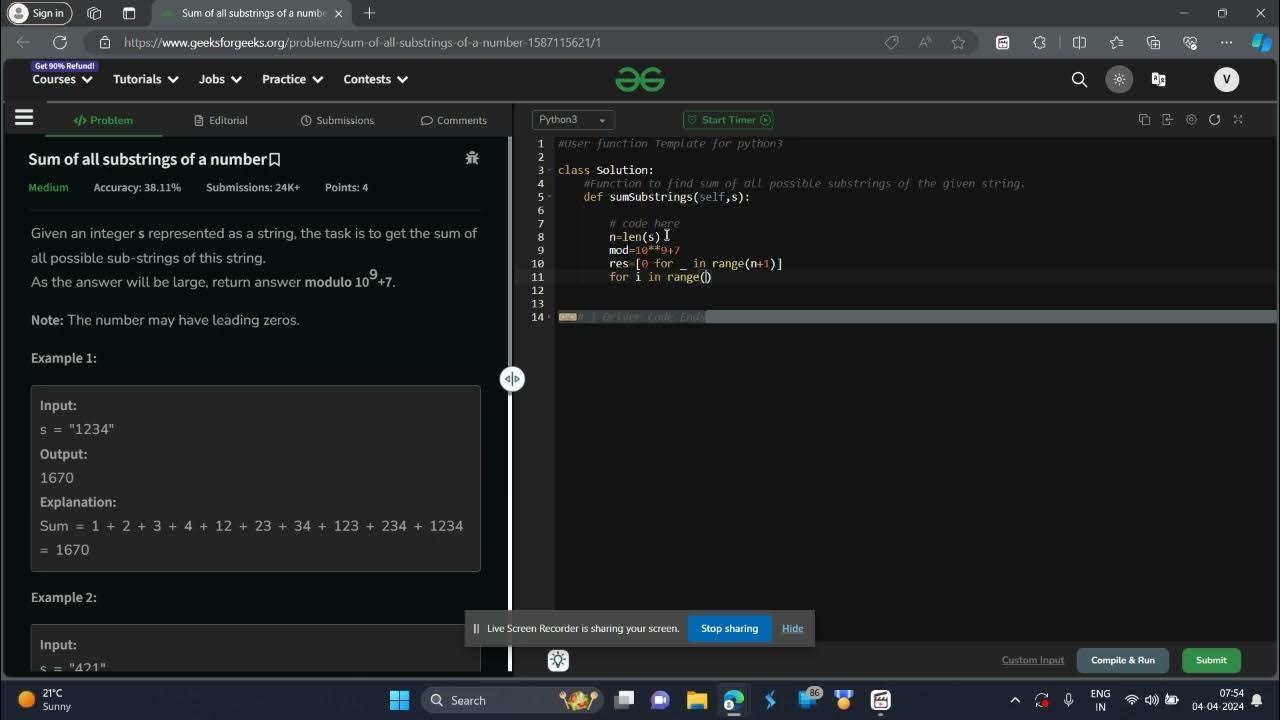 Sum of all substrings of a number GFG POTD Python Solution geeks for ... Sum of all substrings of a number GFG POTD Python Solution geeks for ...