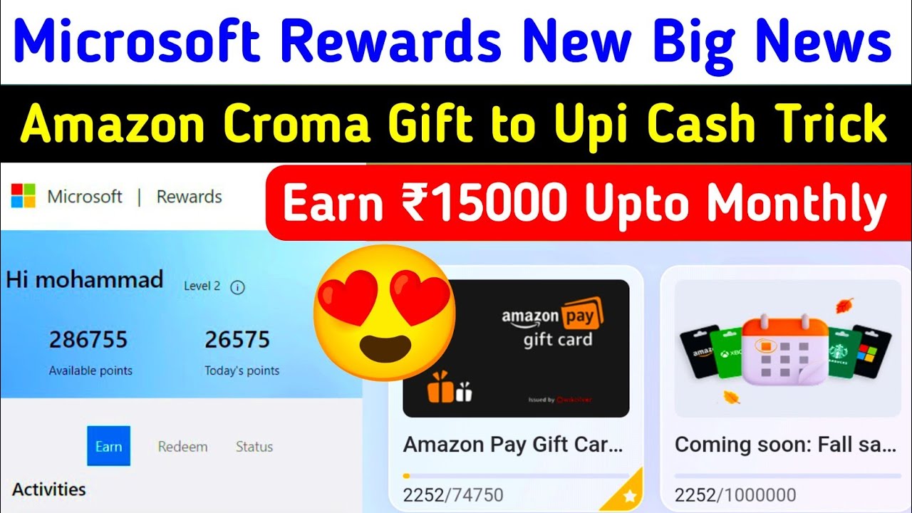 How to Earn From Microsoft Rewards + Amazon Gift to Upi Cash🤑Microsoft ...