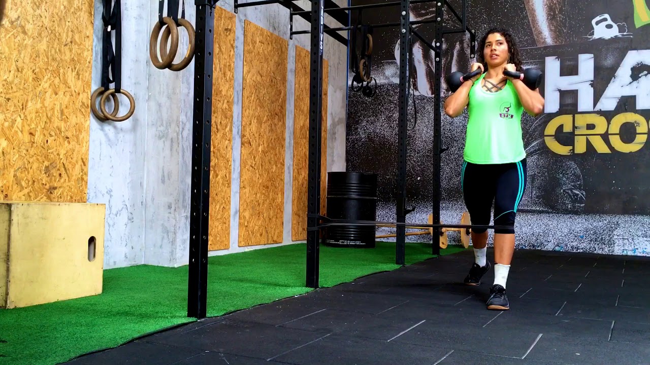 KB front rack lunges with band - YouTube