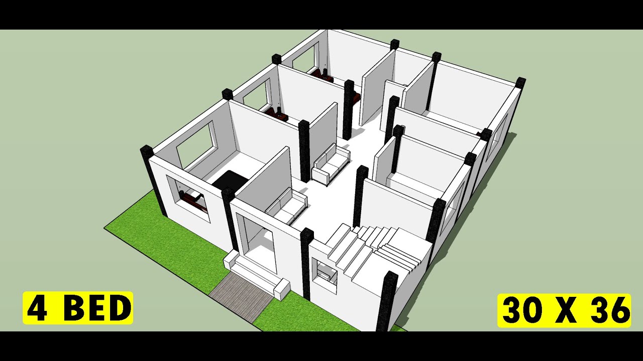 30 by 36 home design with 4 bedrooms II 30x36 घर का नक्शा II 4 कमरे ...