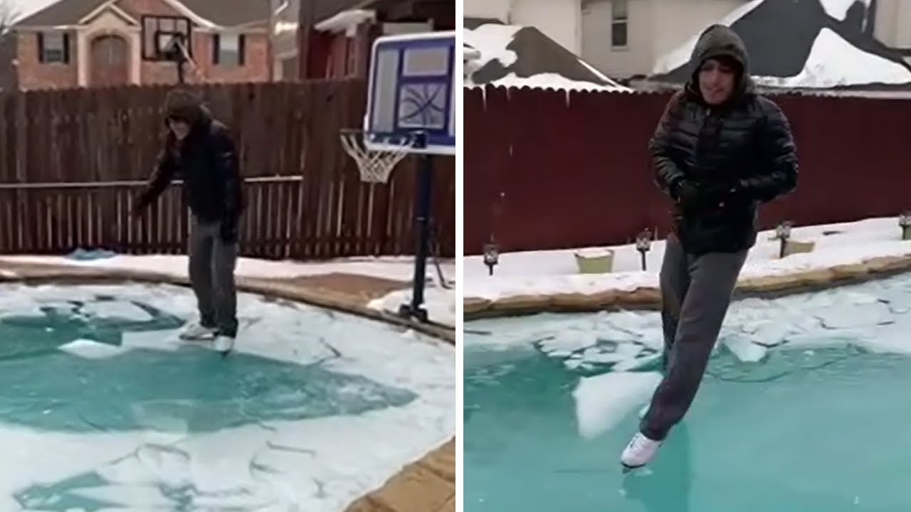 Guy skates on a frozen pool in Texas - YouTube