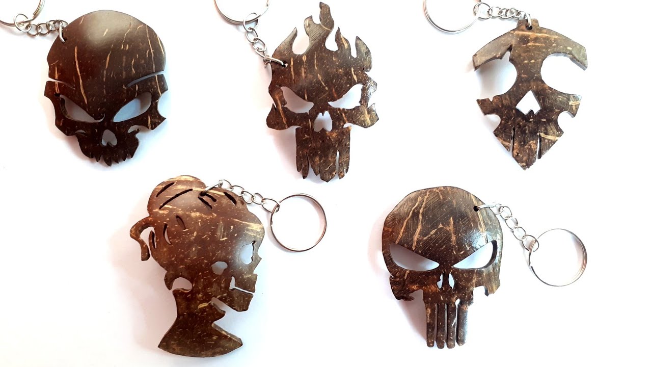 Coconut shell pendants | Keychains | Skull | Coconut shell craft ideas ...