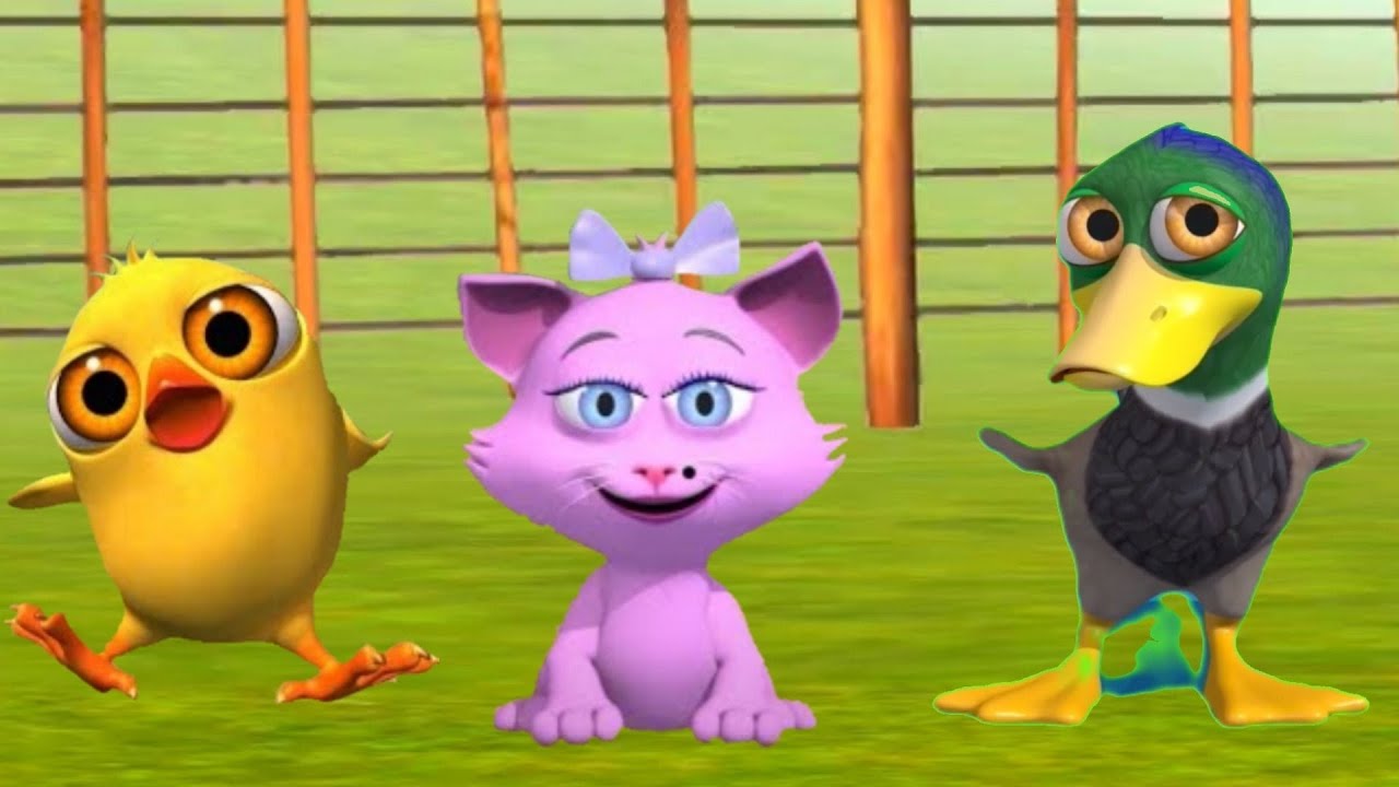 Gata, Pollito y Pato crecido mucho / Huge animals invade your screen ...