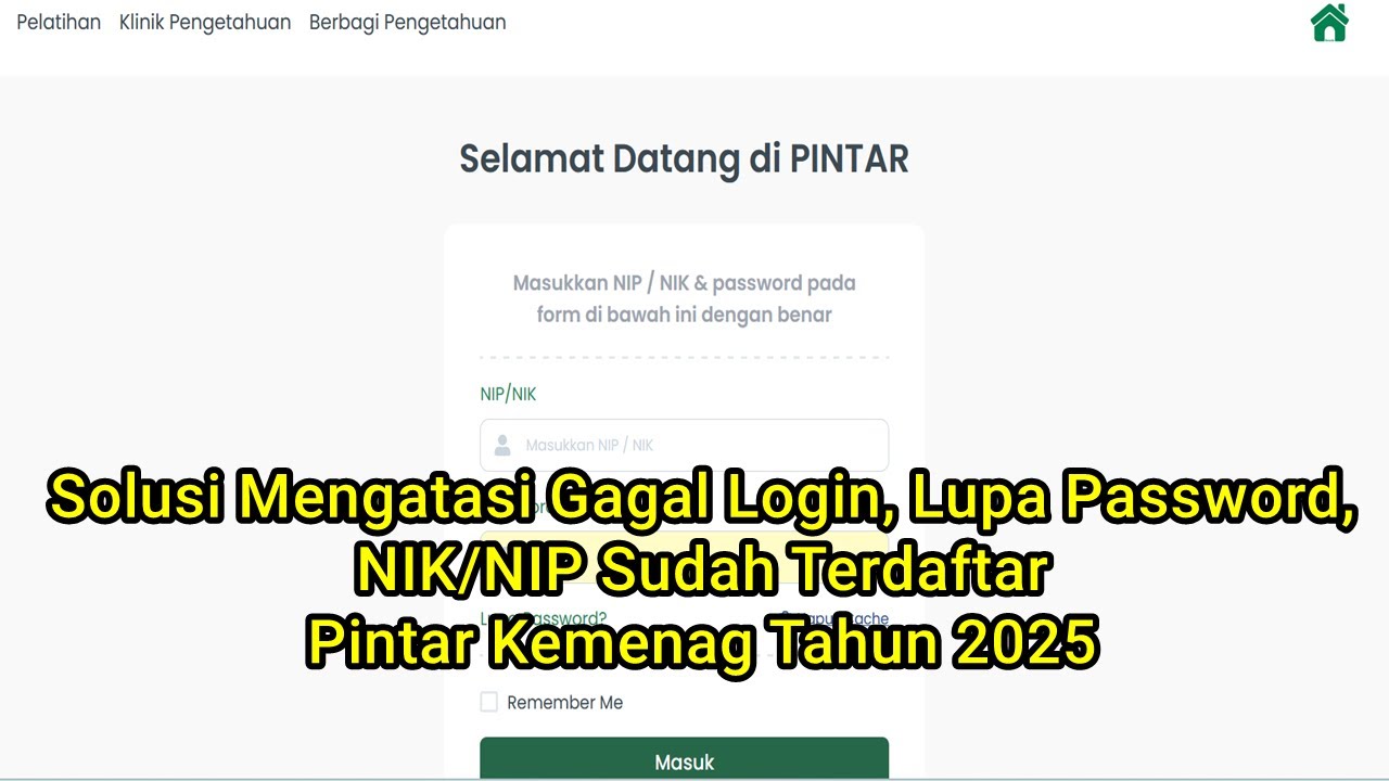 Solusi Mengatasi Gagal Login, Lupa Password, NIK/NIP Sudah Terdaftar Pintar Kemenag Tahun 2025 ...