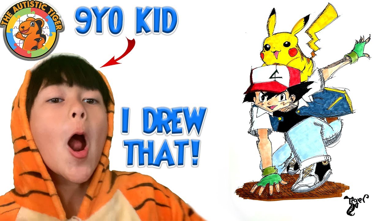 9yo Autistic Savant Draws - Pikachu and Ash | Pokemon - YouTube