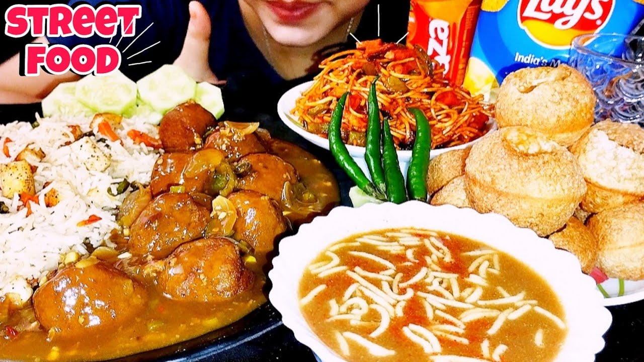 ASMR EATING VEG MANCHURIAN, PANNER FRIED RICE| VEG ASMR| STREET FOOD ...