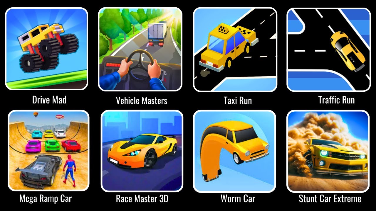 Drive Mad, Vehicle Masters, Taxi Run, Traffic Run, Mega Ramp Car, Race ...