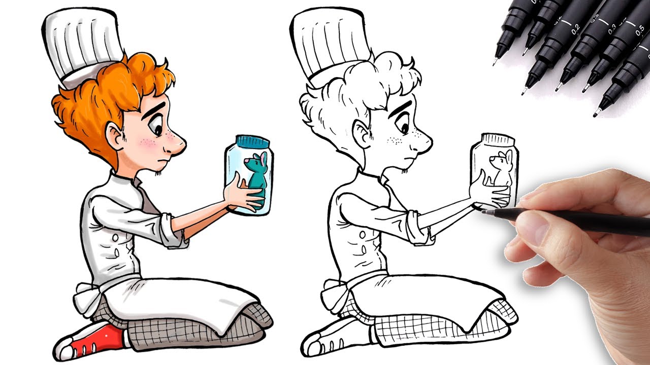 How To Draw Alfredo And Remy Chef Disney Ratatouille - YouTube