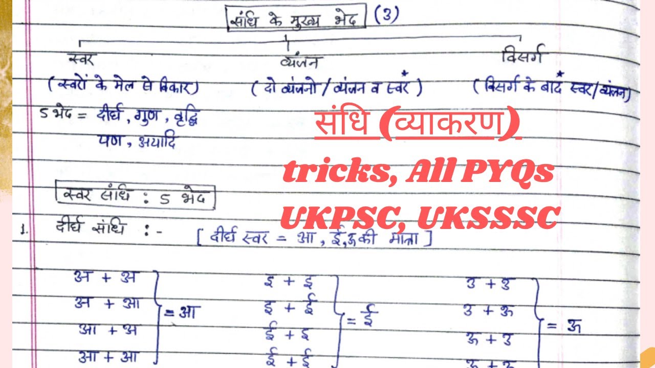 UK VDO, VPDO, Patwari, Lekhpal, ARO 2025 Hindi Grammar Sandhi ...