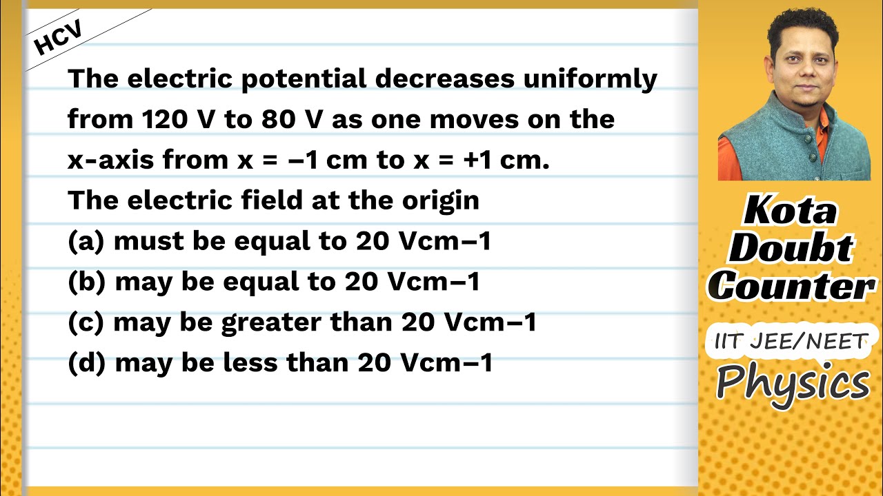 HCV: The electric potential decreases uniformly from 120 V to 80 V as ...