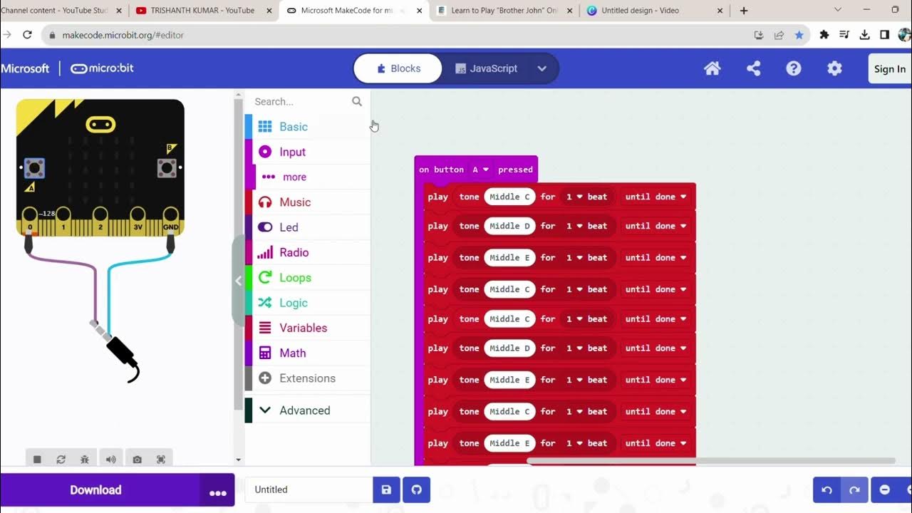 Microsoft Makecode Microbit Project 19 Are You Sleeping Created By Trishanth Kumar Youtube