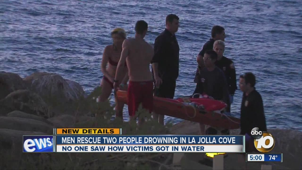 Men rescue two people drowning in La Jolla cove - YouTube
