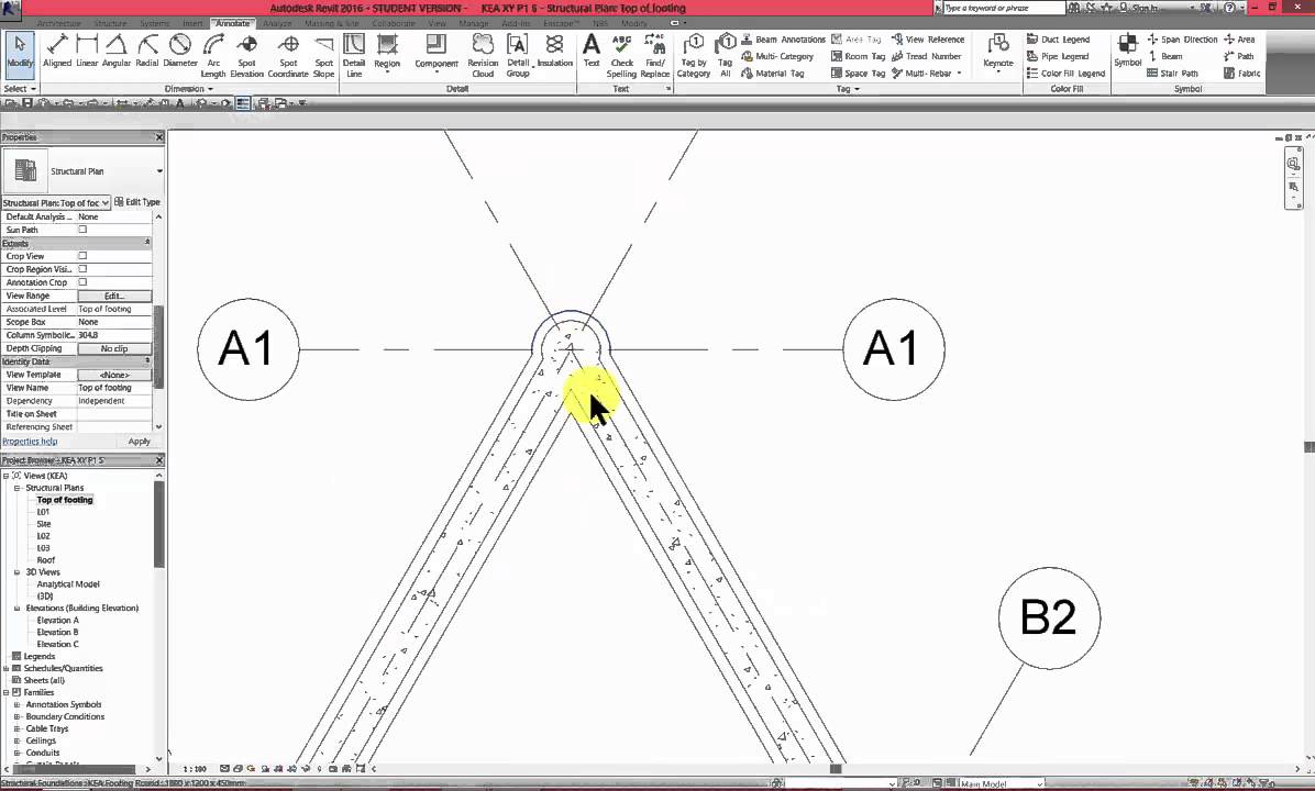 Revit - P1 - Part 9 - Concrete Building - Annotating footing steps ...
