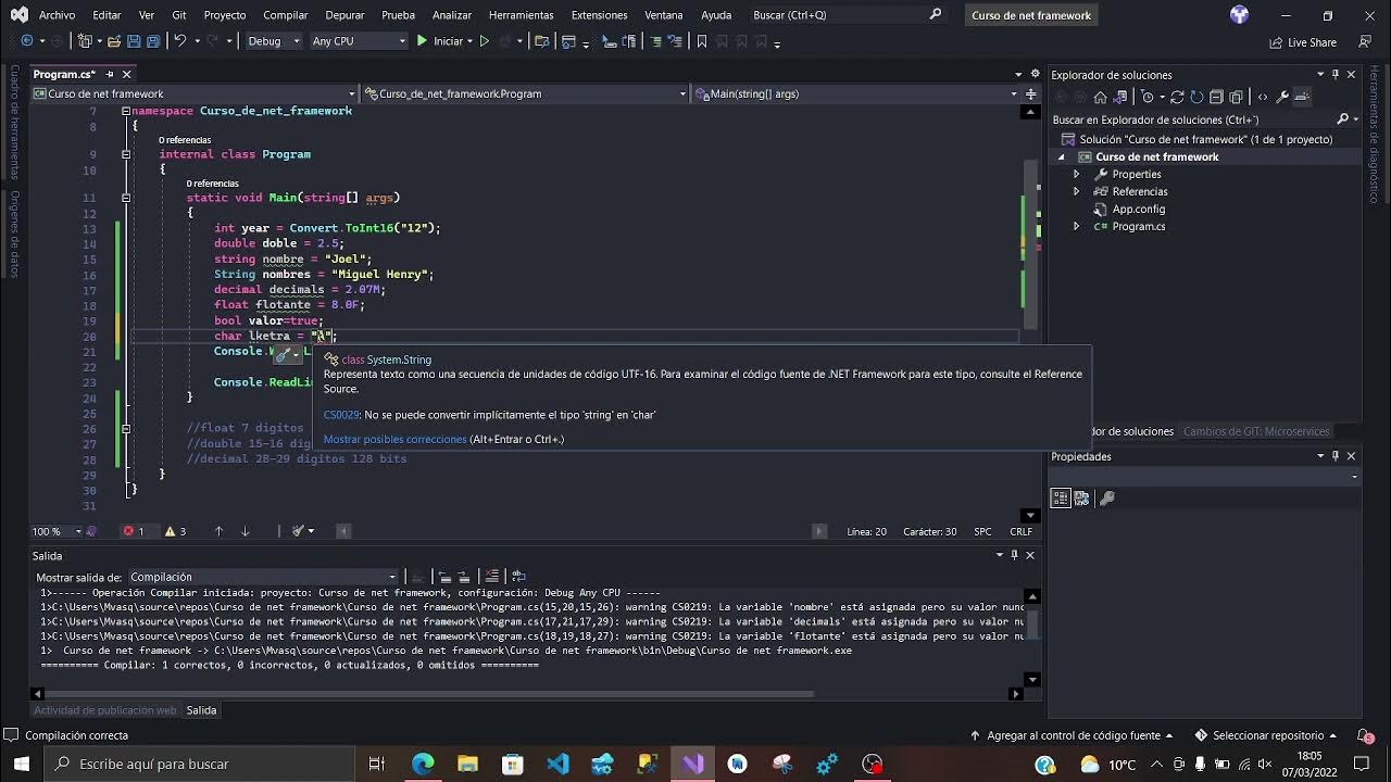 Variables de tipo bool,char en c# - YouTube