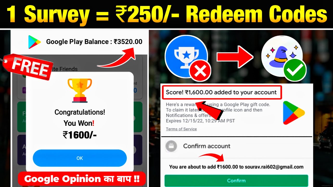 Google Opinion Rewards ka baap 2023 - Free Redeem Code Today - Google ...