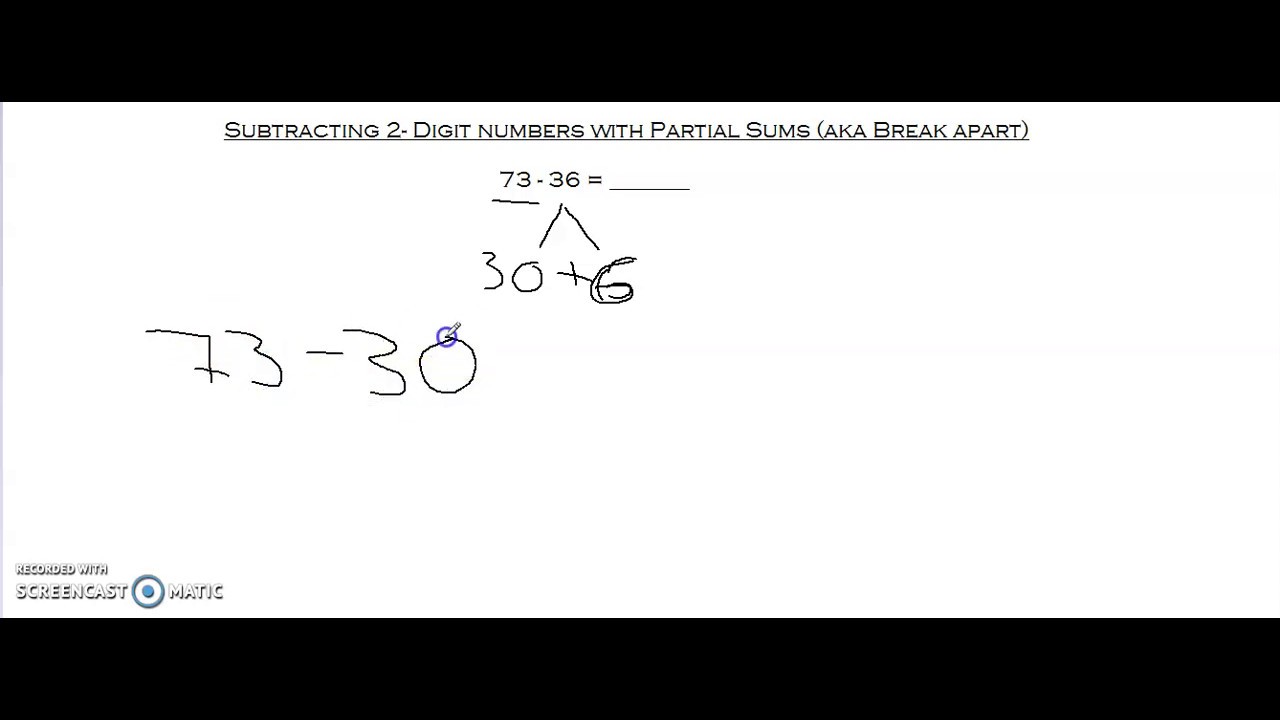 Subtracting 2-digit numbers with Partial Sums (aka Break Apart) - YouTube