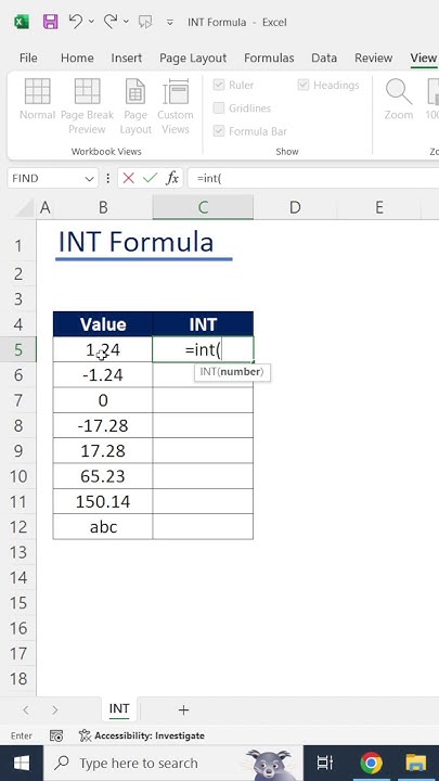 Excel Formulas & Tricks in One Minute | INT Function #exceltech #shortcutkeys - YouTube