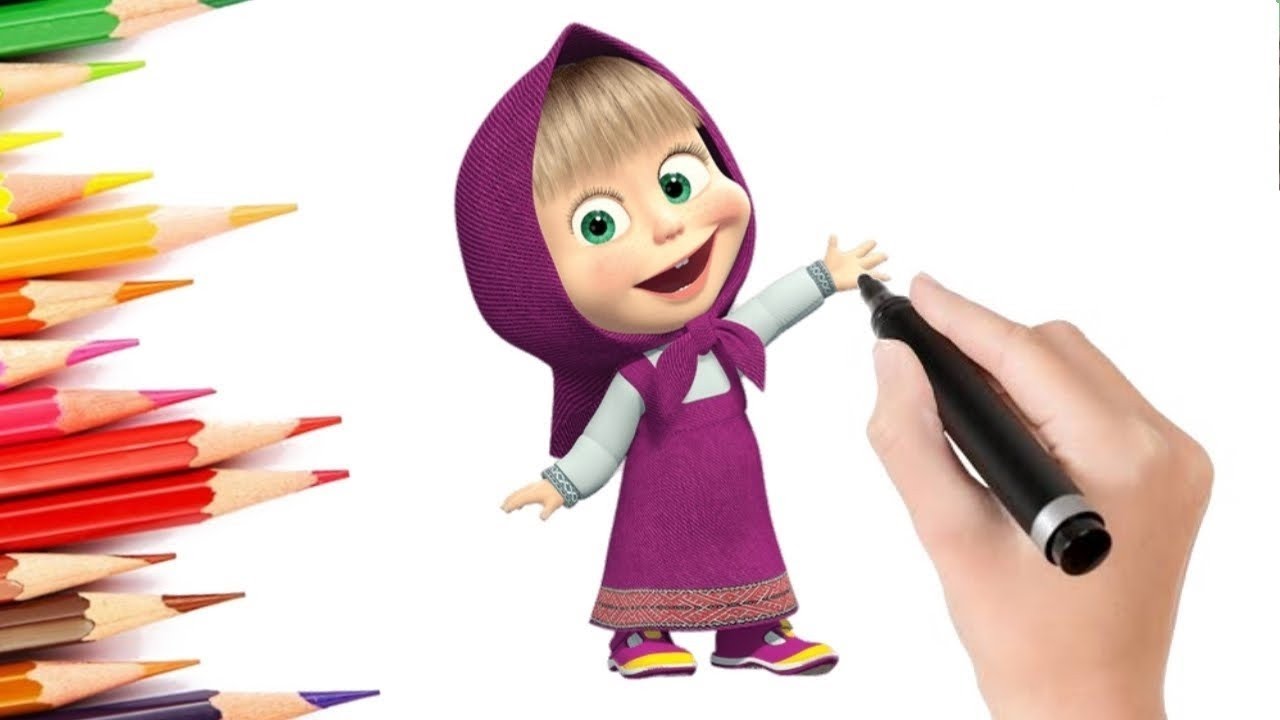 Masha Drawing, Painting & Coloring for Kids,Toddlers.How to draw Masha ...