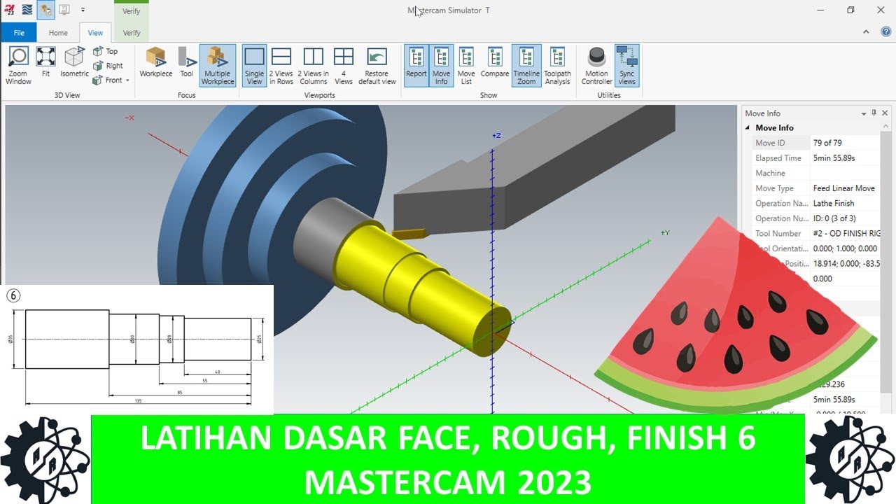 Latihan Dasar 6 MasterCAM 2023 | Materi Belajar CNC | Menu Lathe Face ...
