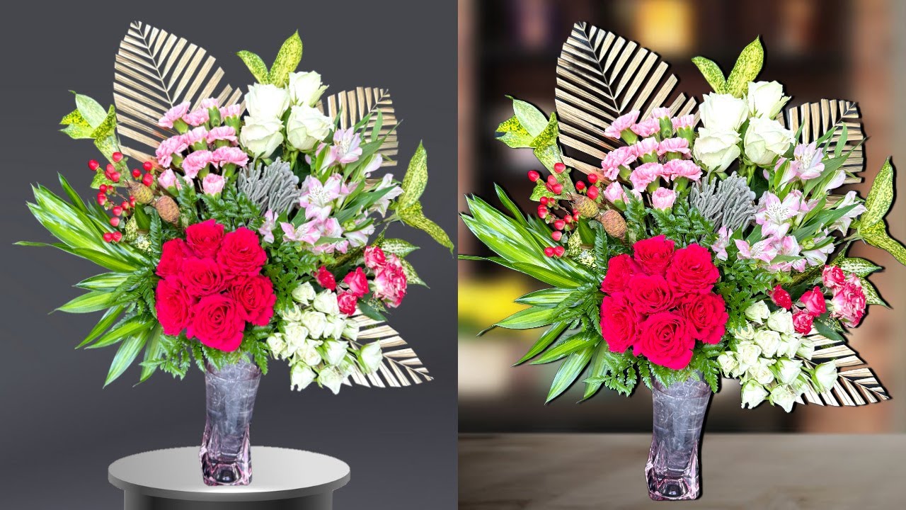 How To Make Flower Vase | Arranged Flower On Glass Stand | Flower Vase ...