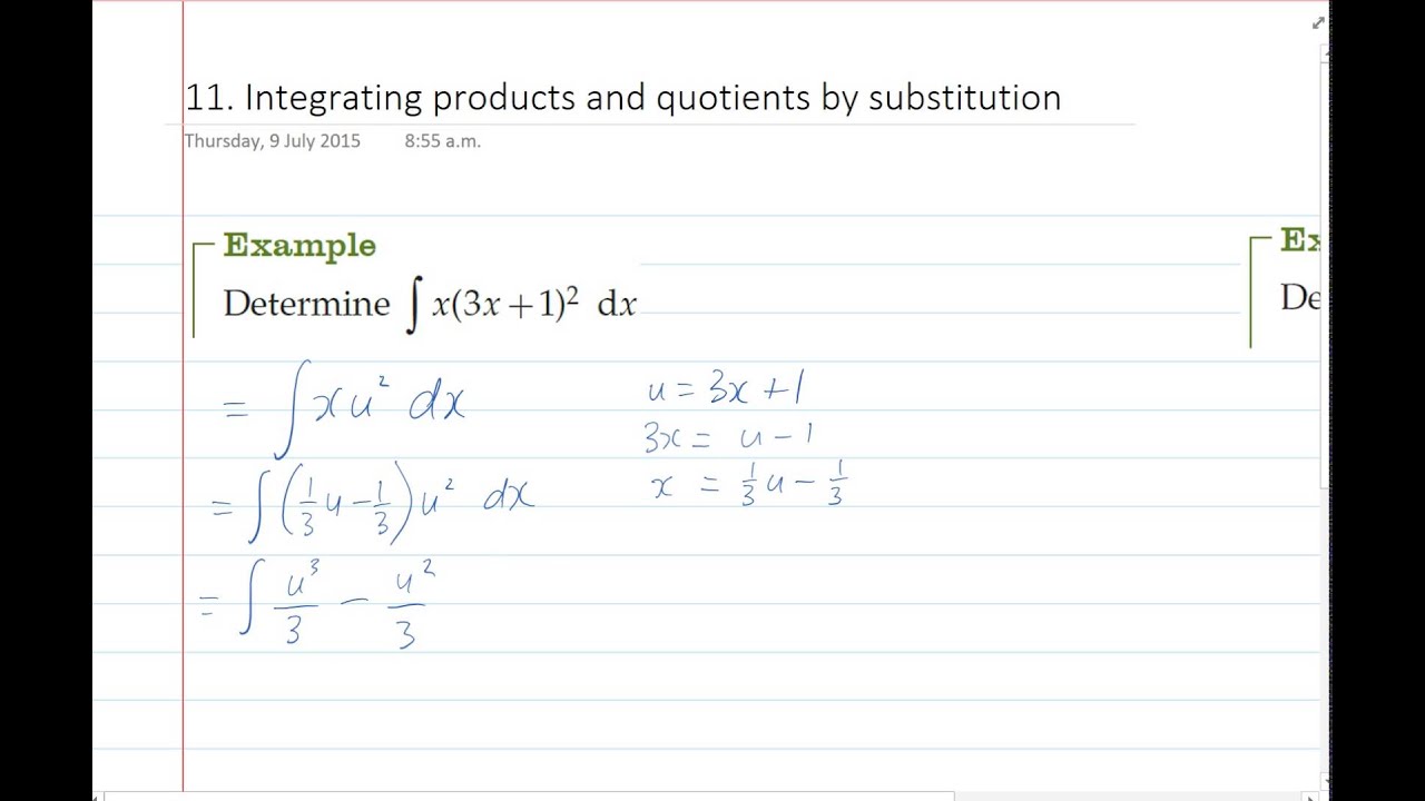 integrating products and quotients by substitution 1 - YouTube