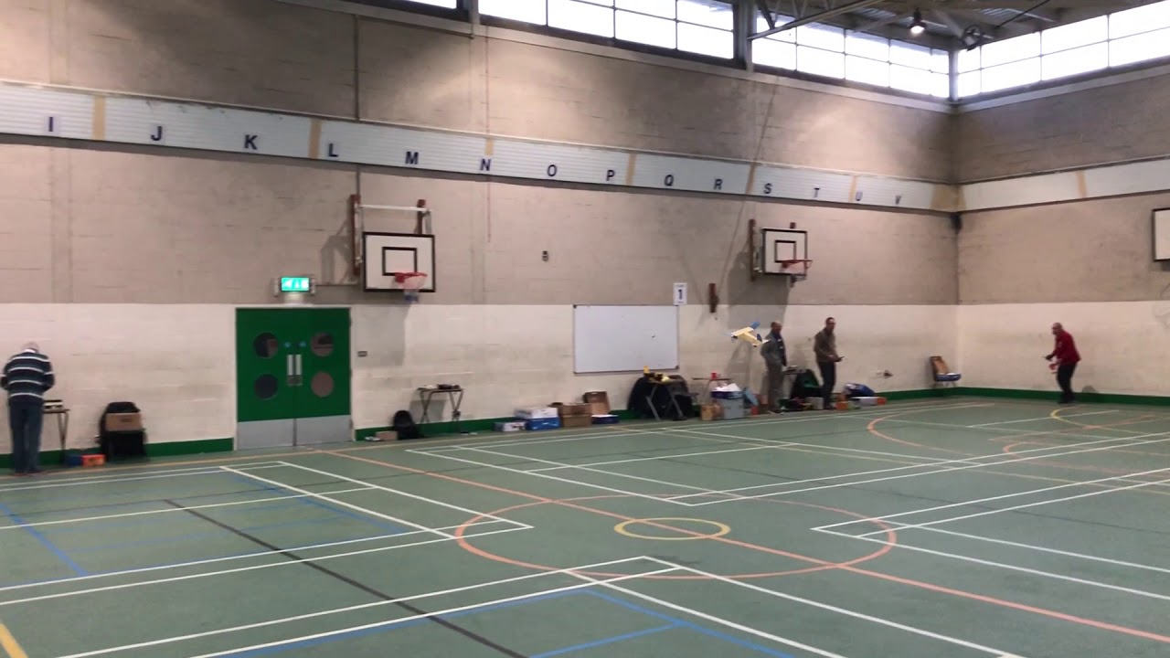 Indoor rubber flying Impington Sports Hall Jan 2018 - YouTube